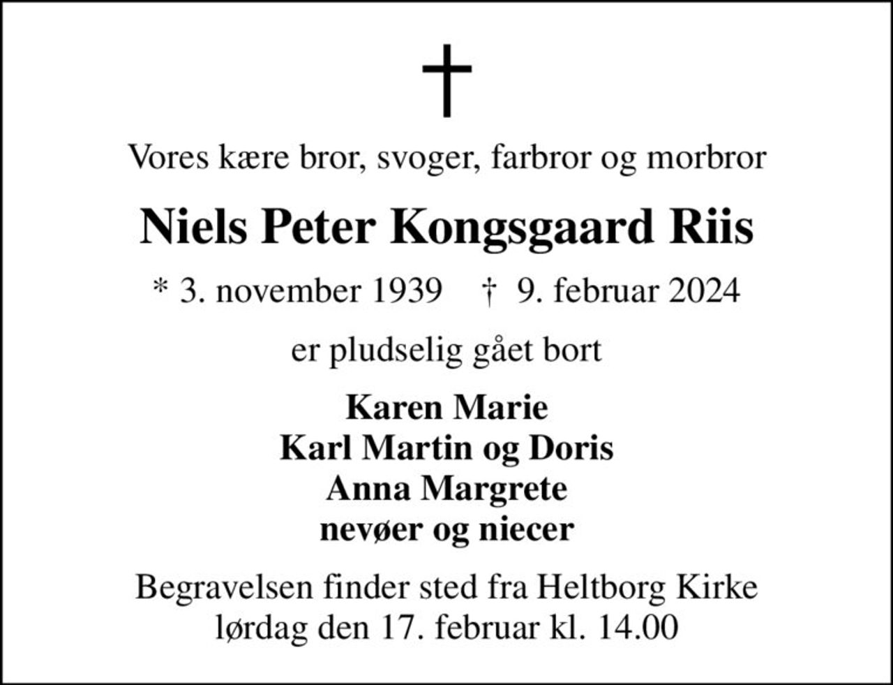 Niels Peter Kongsgaard Riis | Dødsannoncer i Danmark