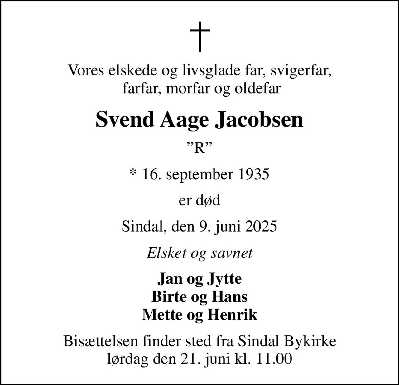 Svend Aage Jacobsen | Dødsannoncer i Danmark