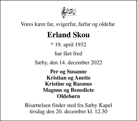 Erland Skou | Dødsannoncer i Danmark