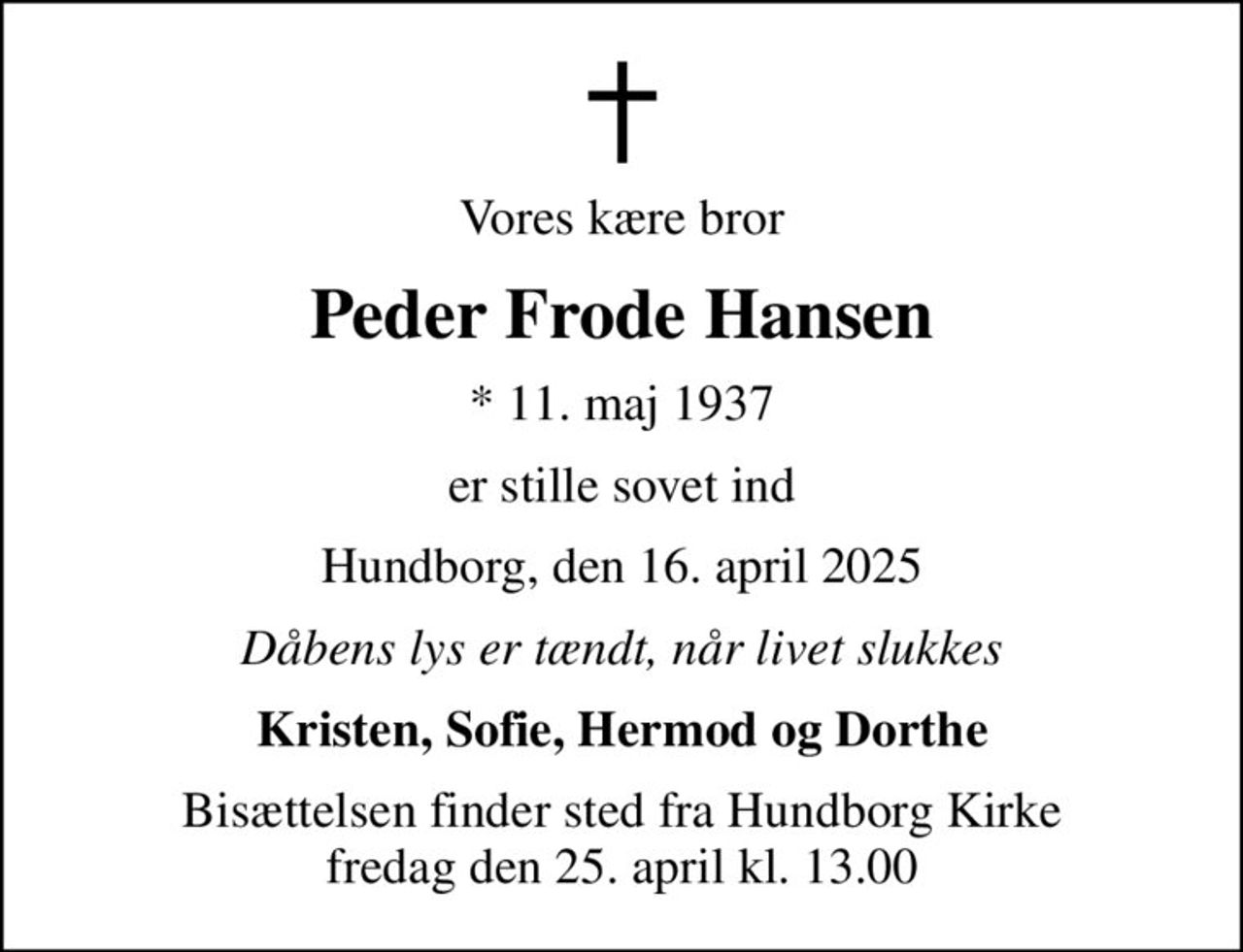 Peder Frode Hansen | Dødsannoncer i Danmark