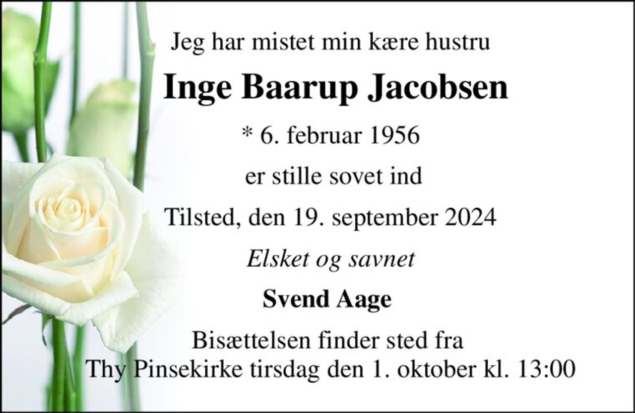 Inge Baarup Jacobsen | Dødsannoncer i Danmark