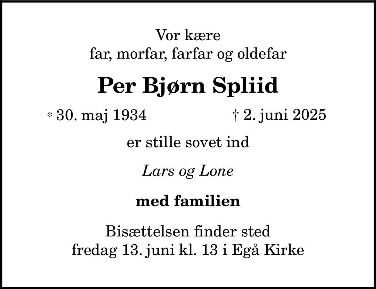 Per Bjørn Spliid | Dødsannoncer i Danmark