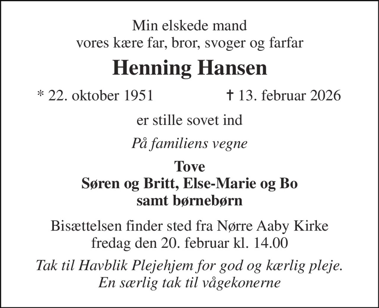 Henning Hansen | Danmarks største medie for mindesider og dødsannoncer