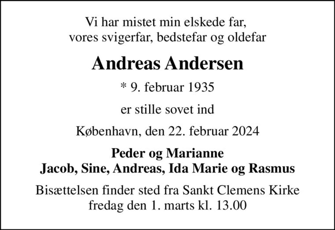 Andreas Andersen | Danmarks største medie for mindesider og dødsannoncer