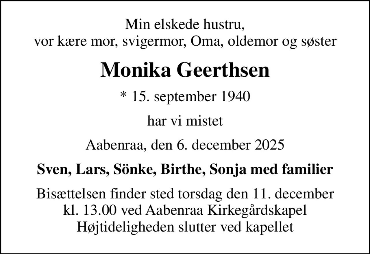 Monika Geerthsen | Danmarks største medie for mindesider og dødsannoncer