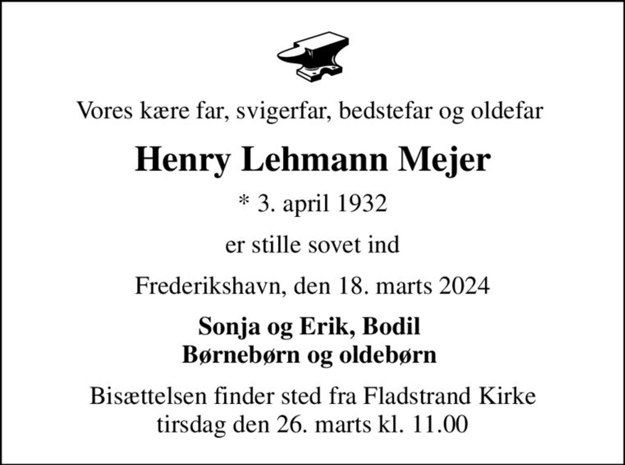 Henry Lehmann Mejer | Danmarks største medie for mindesider og dødsannoncer