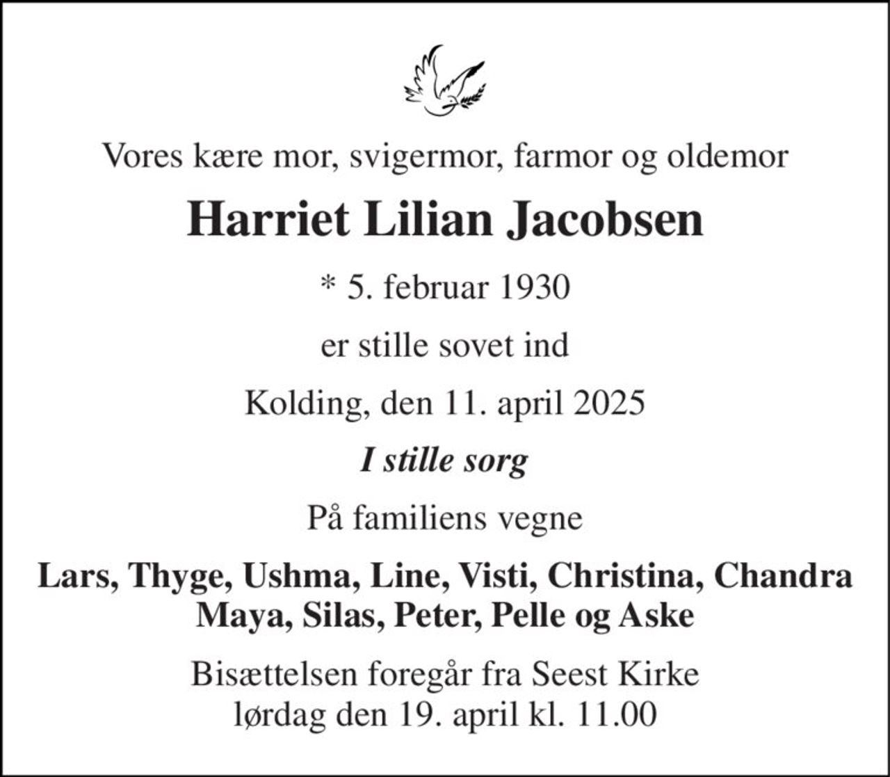 Harriet Lilian Jacobsen | Danmarks største medie for mindesider og ...
