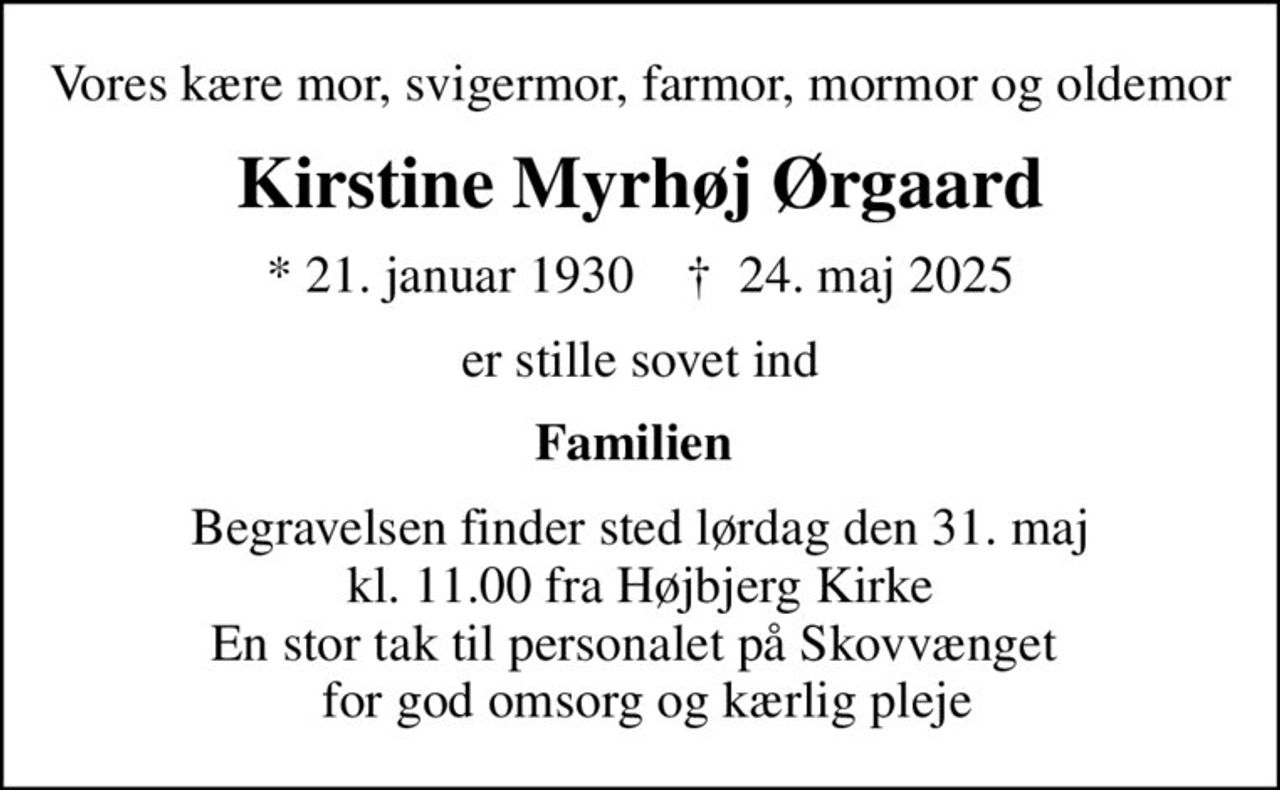 Kirstine Myrhøj Ørgaard | Dødsannoncer i Danmark