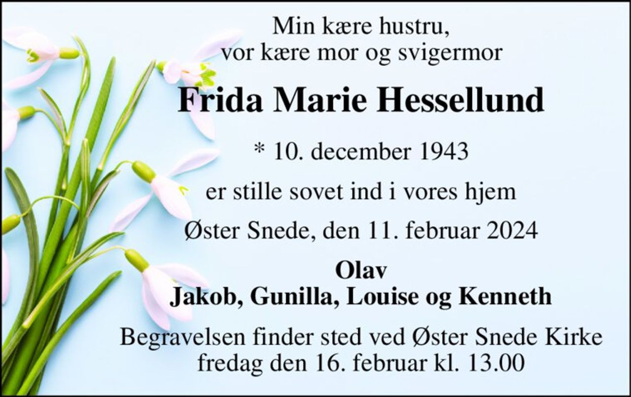 Frida Marie Hessellund | Dødsannoncer i Danmark