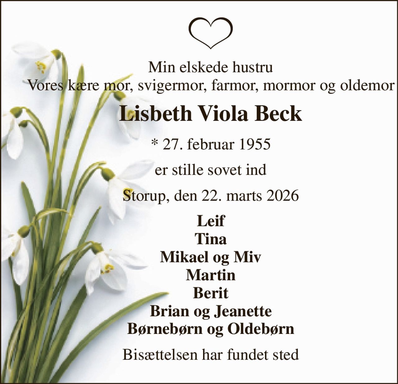 Lisbeth Viola Beck | Danmarks største medie for mindesider og dødsannoncer