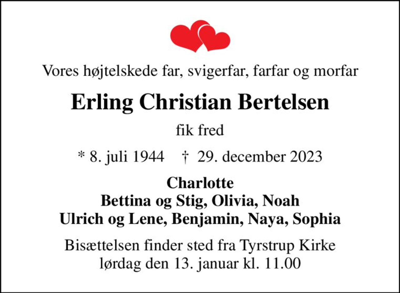 Erling Christian Bertelsen | Dødsannoncer i Danmark