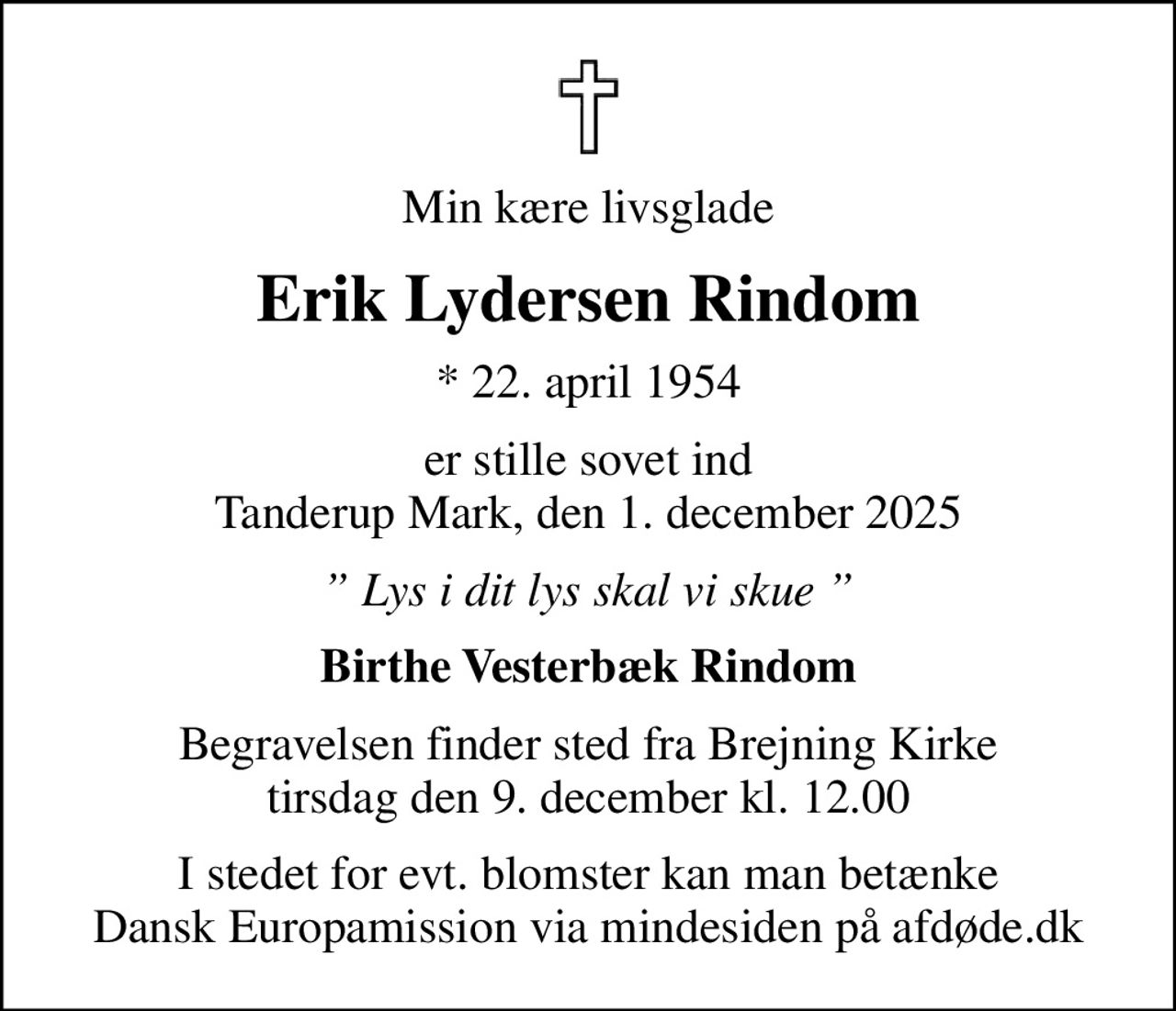 Erik Lydersen Rindom | Danmarks største medie for mindesider og ...