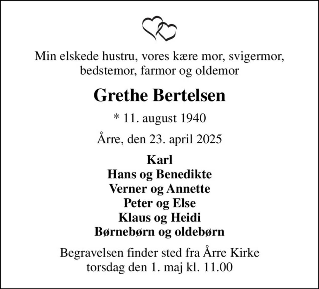 Grethe Bertelsen | Dødsannoncer i Danmark