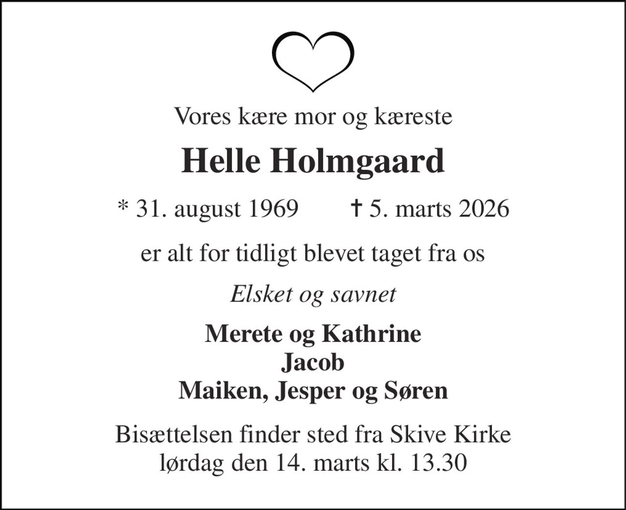 Helle Holmgaard | Danmarks største medie for mindesider og dødsannoncer