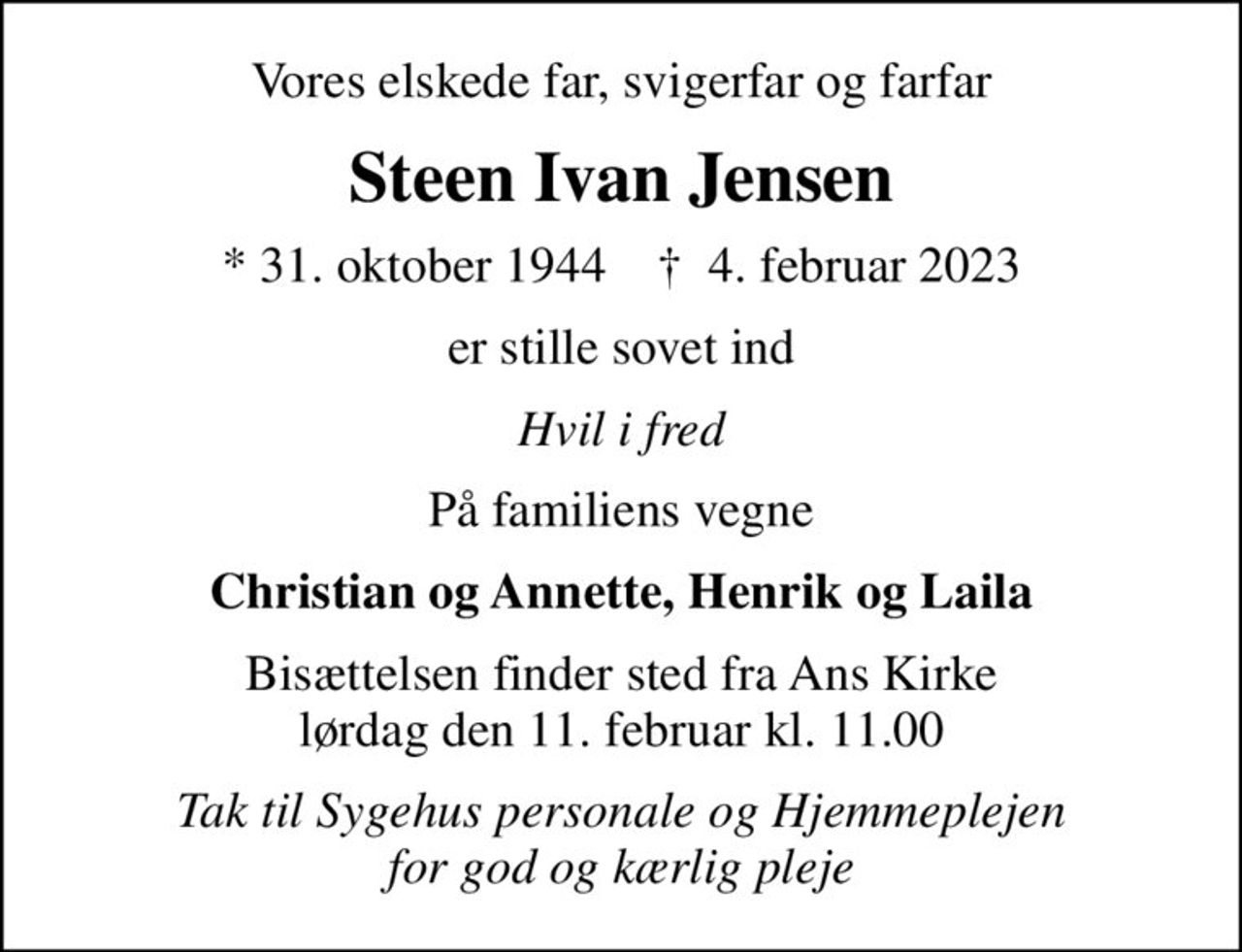 Steen Ivan Jensen | Dødsannoncer i Danmark