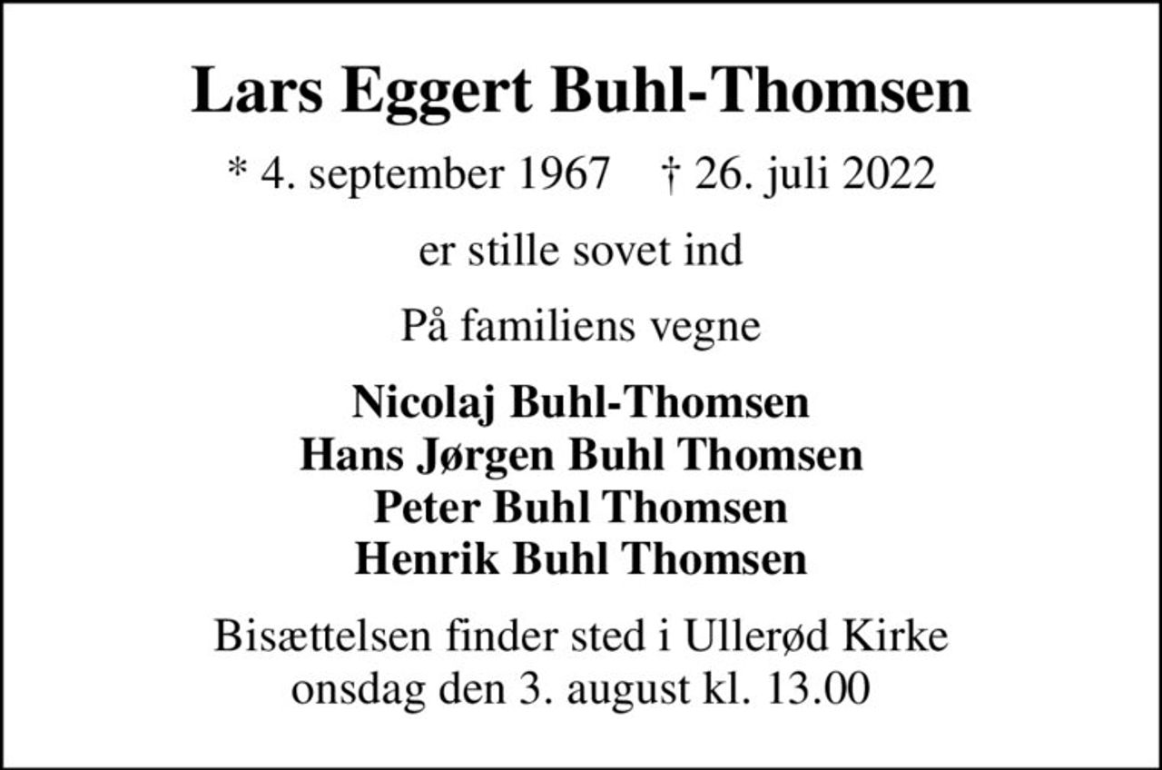 Lars Eggert Buhl-Thomsen | Dødsannoncer i Danmark