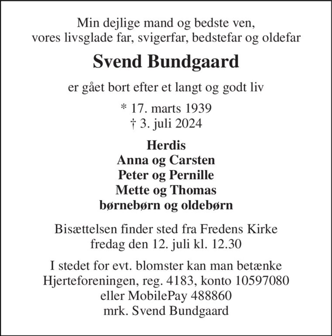 Svend Bundgaard | Dødsannoncer i Danmark