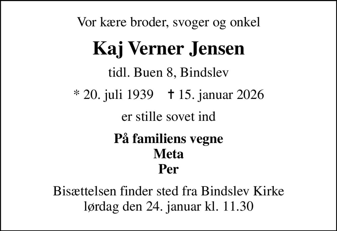 Kaj Verner Jensen | Danmarks største medie for mindesider og dødsannoncer