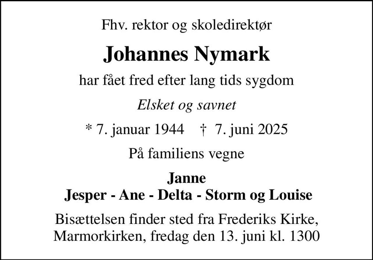 Johannes Nymark | Dødsannoncer i Danmark