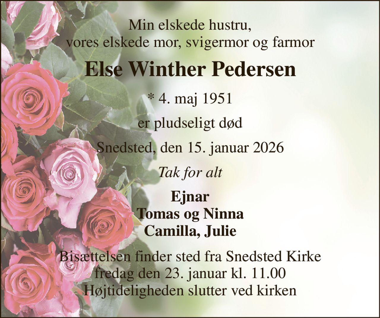 Else Winther Pedersen | Danmarks største medie for mindesider og ...