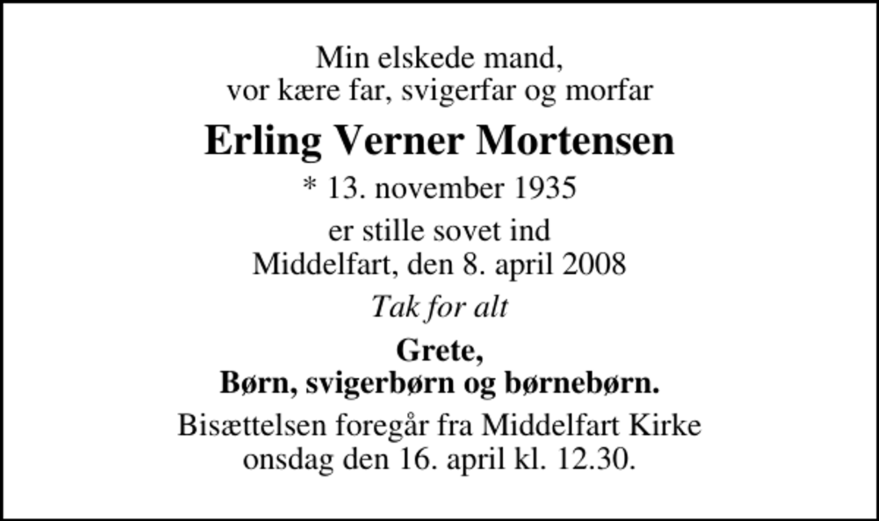 Erling Verner Mortensen | Dødsannoncer i Danmark