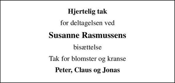 Susanne Rasmussen | Dødsannoncer i Danmark