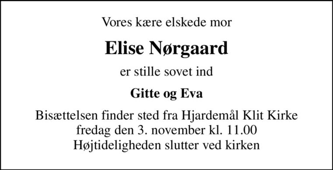 Elise Nørgaard | Dødsannoncer i Danmark