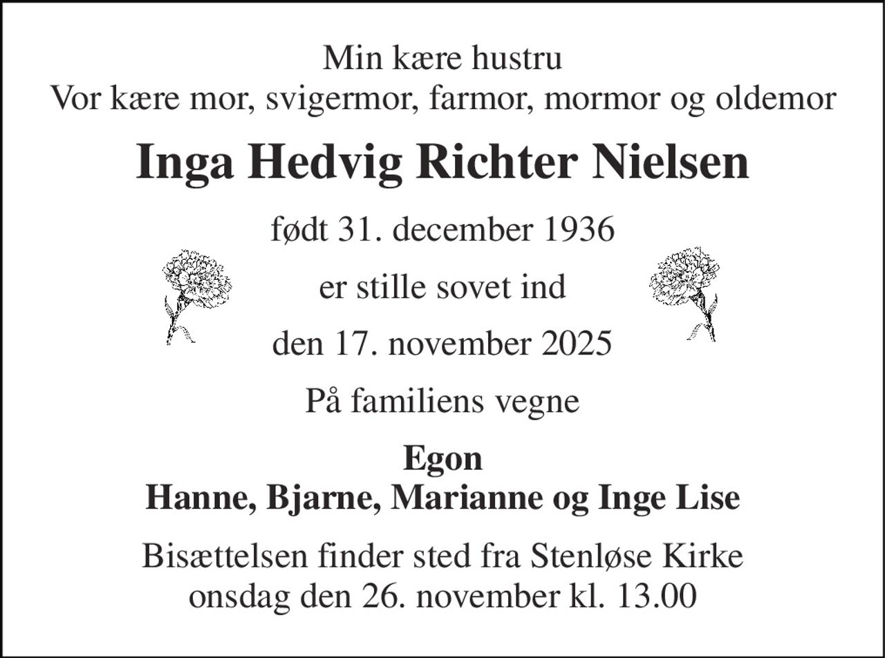 Inga Hedvig Richter Nielsen | Danmarks største medie for mindesider og ...