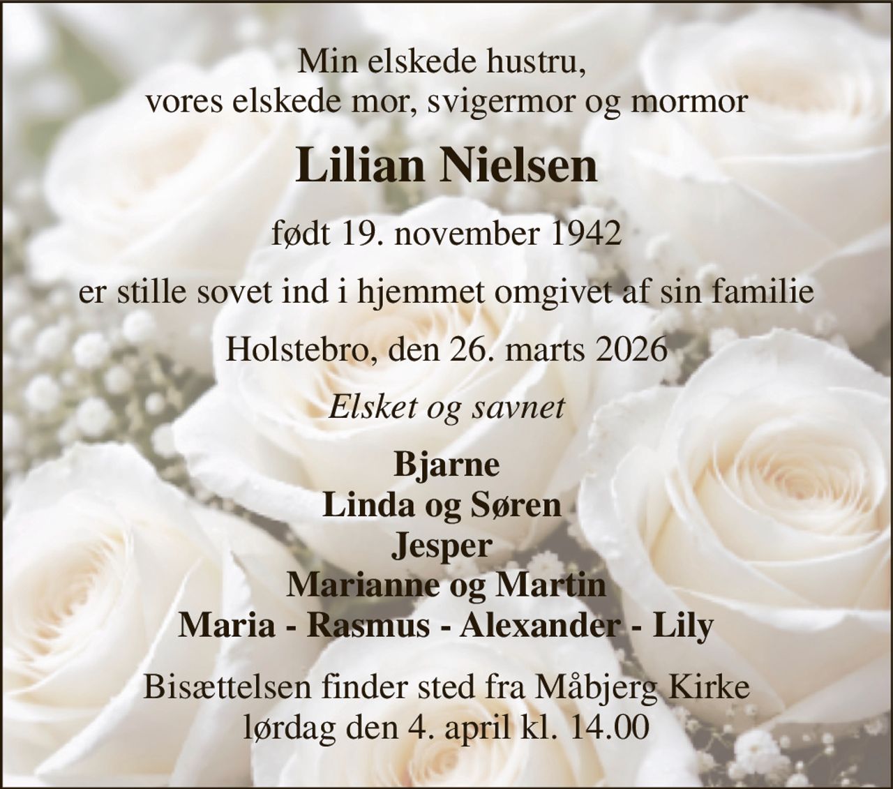 Lilian Nielsen | Danmarks største medie for mindesider og dødsannoncer
