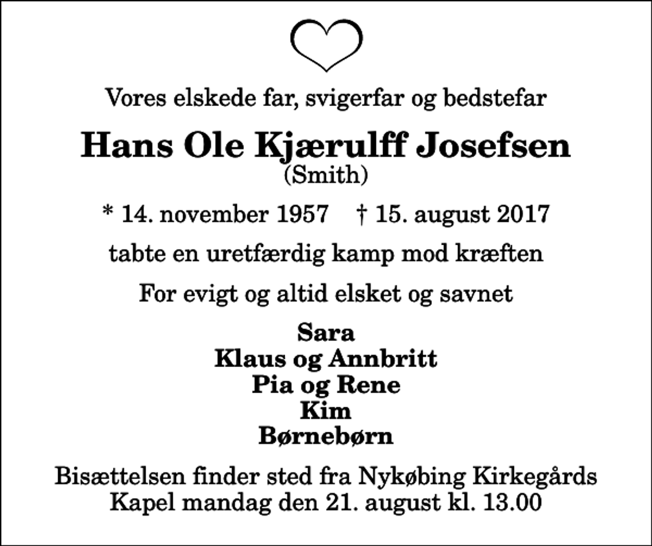 Hans Ole Kjærulff Josefsen | Danmarks største medie for mindesider og ...