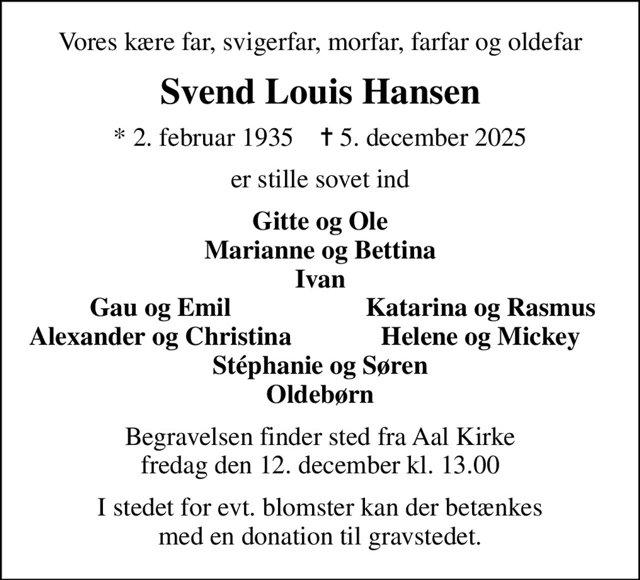 Svend Louis Hansen | Danmarks største medie for mindesider og dødsannoncer