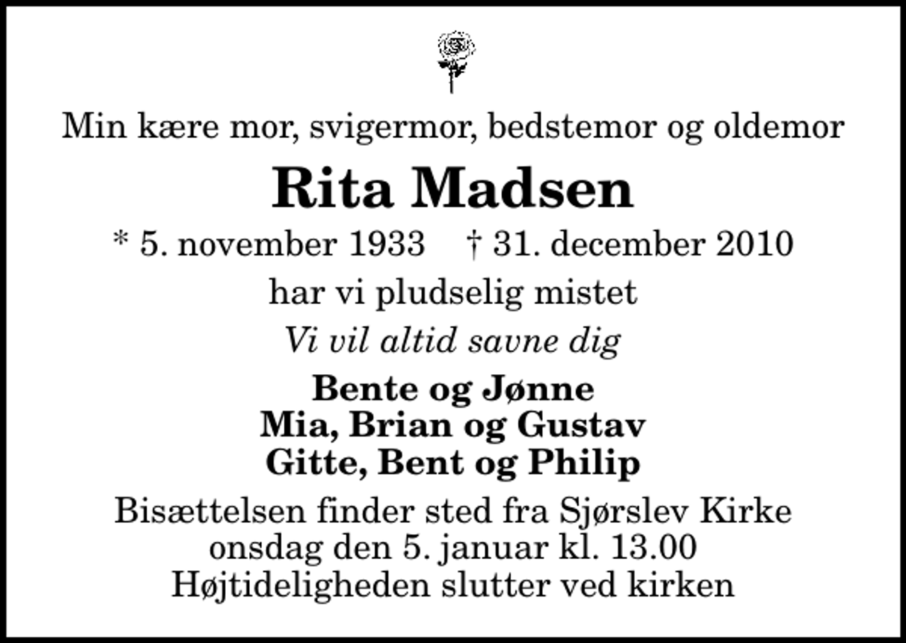 Rita Madsen | Dødsannoncer i Danmark