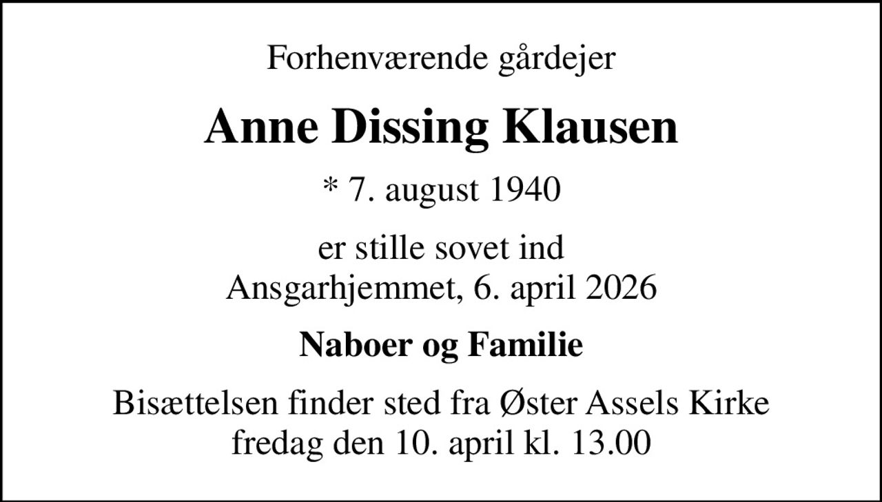 Anne Dissing Klausen | Danmarks største medie for mindesider og ...
