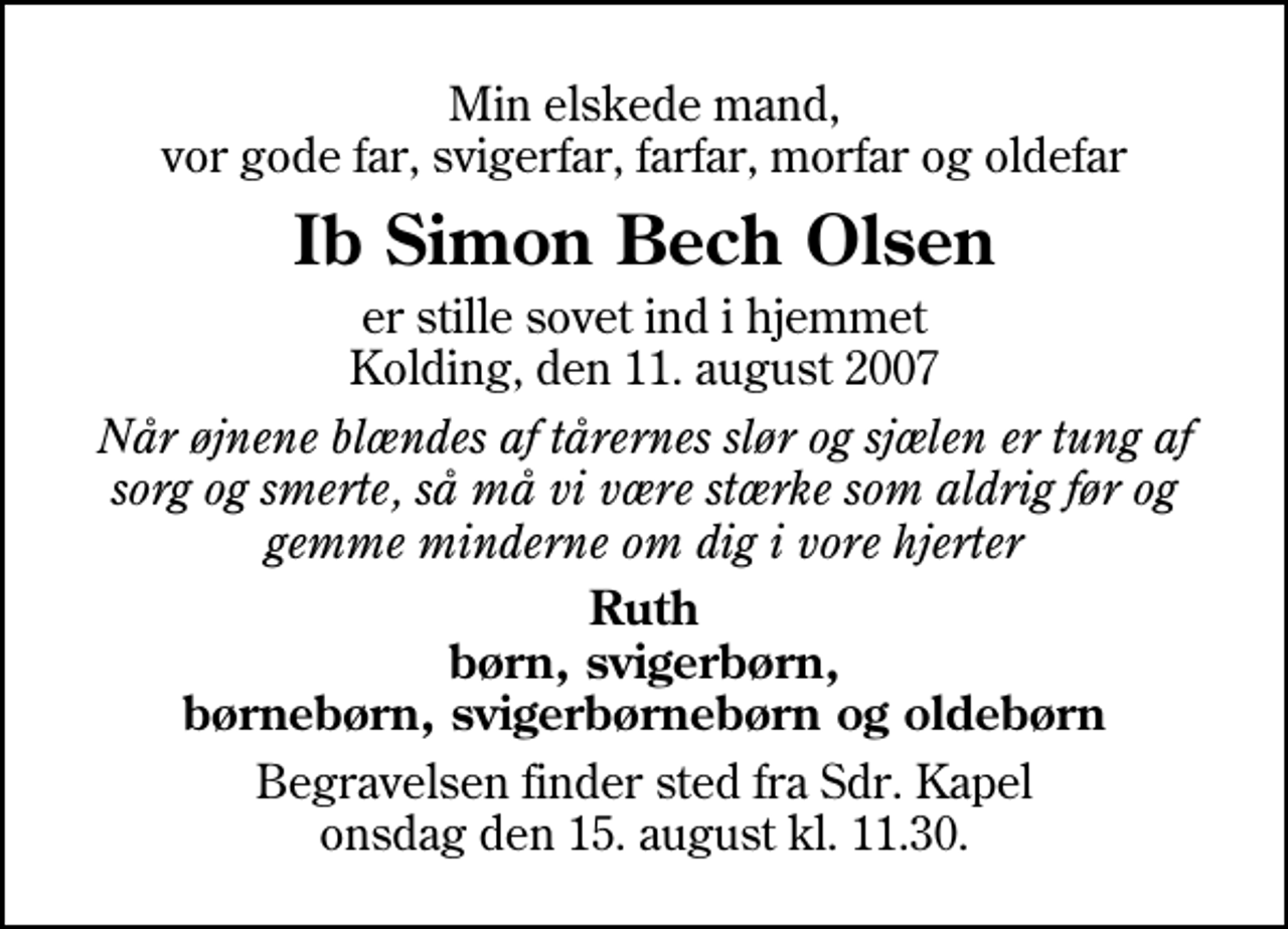 Ib Simon Bech Olsen | Danmarks største medie for mindesider og dødsannoncer
