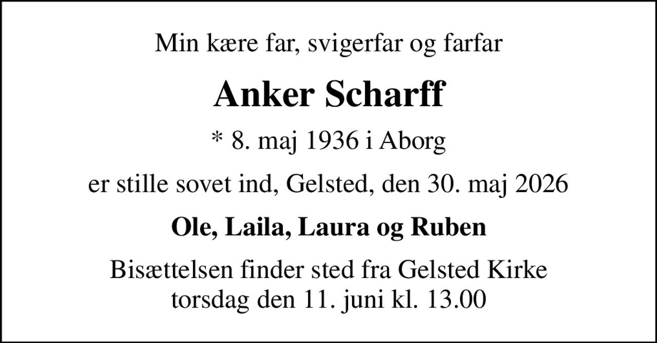 Anker Scharff | Danmarks største medie for mindesider og dødsannoncer