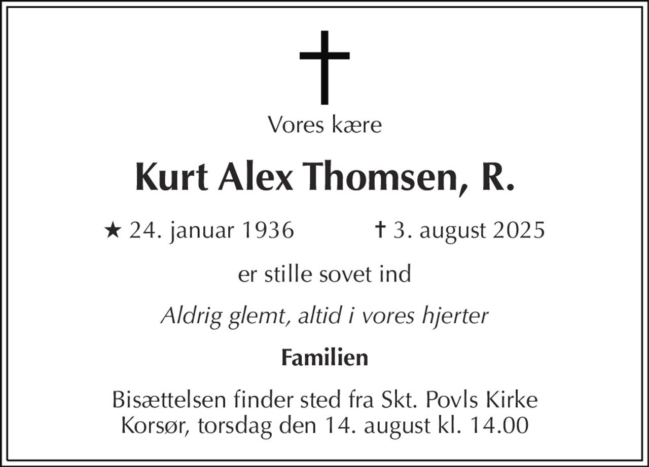 Kurt Alex Thomsen | Dødsannoncer i Danmark