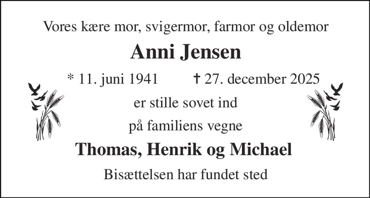 Anni Jensen | Danmarks største medie for mindesider og dødsannoncer