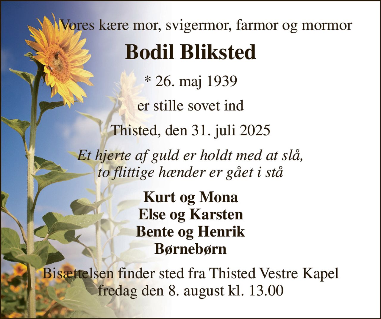 Bodil Bliksted | Danmarks største medie for mindesider og dødsannoncer