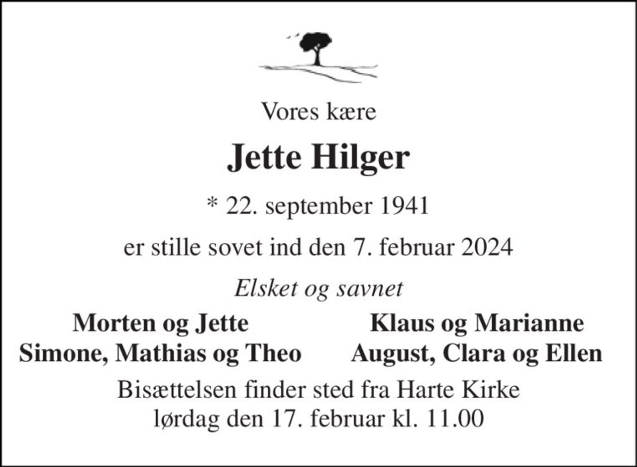 Jette Hilger | Danmarks største medie for mindesider og dødsannoncer