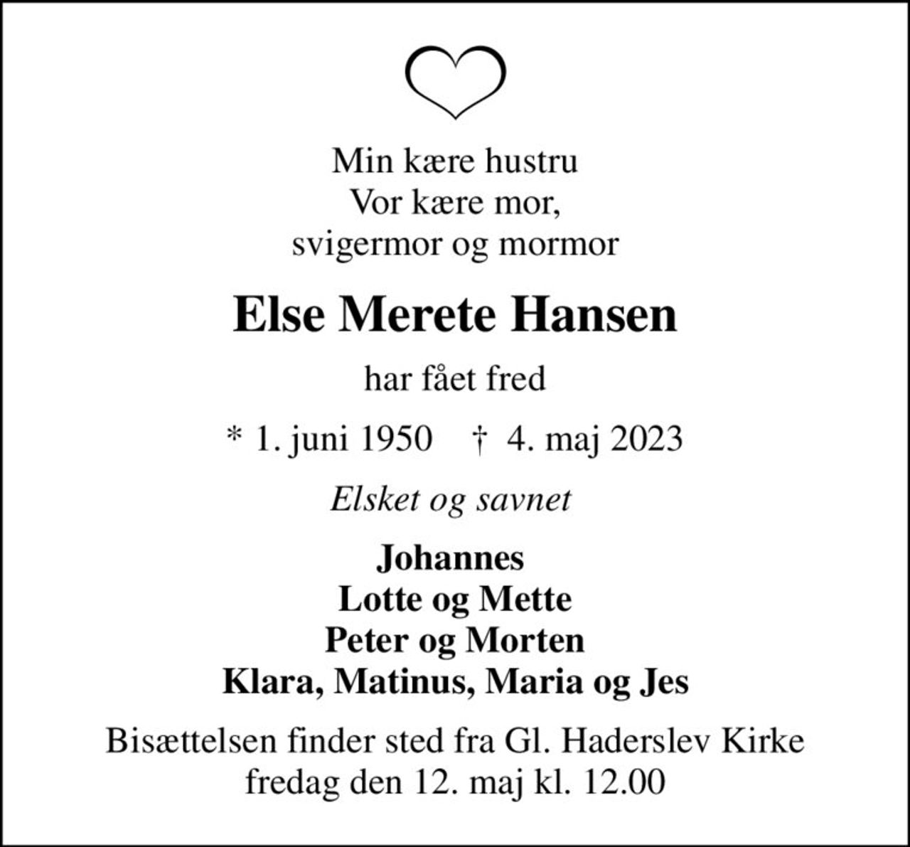 Else Merete Hansen | Danmarks største medie for mindesider og dødsannoncer