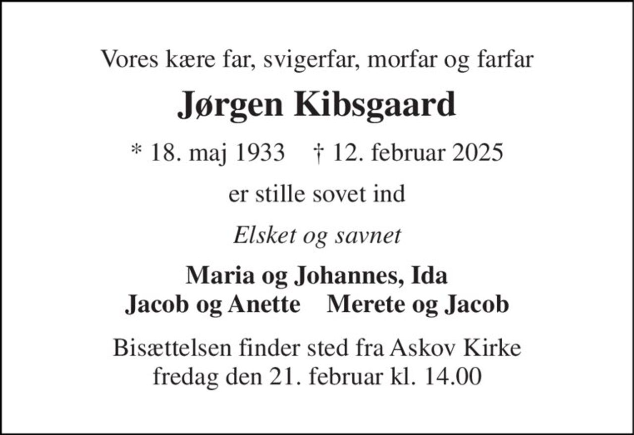 Jørgen Kibsgaard | Danmarks største medie for mindesider og dødsannoncer