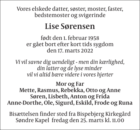 Inge-Lise Sørensen | Dødsannoncer i Danmark
