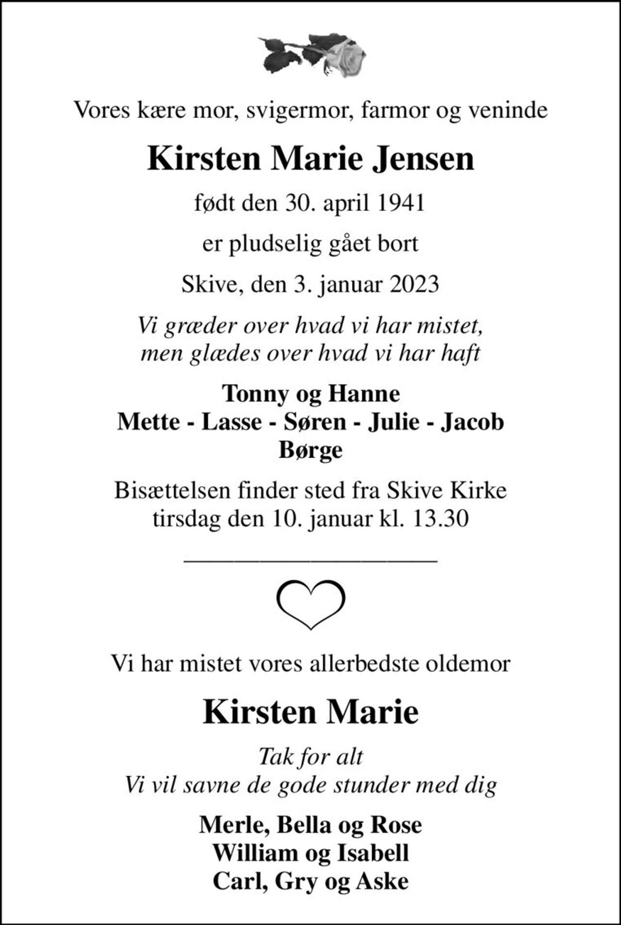 Kirsten Marie Jensen | Dødsannoncer i Danmark