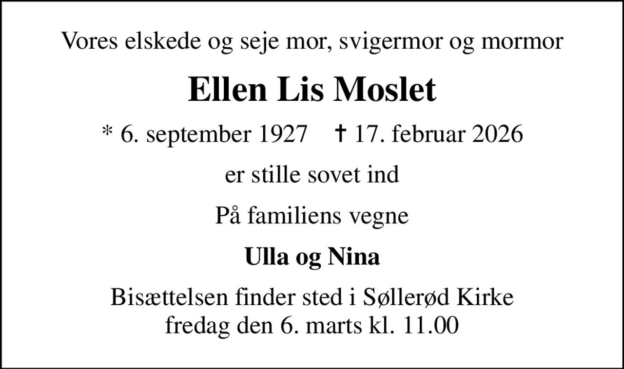 Ellen Lis Moslet | Danmarks største medie for mindesider og dødsannoncer