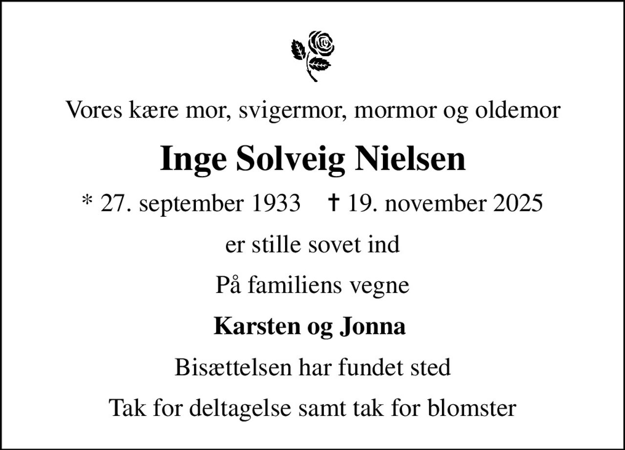 Inge Solveig Nielsen | Danmarks største medie for mindesider og ...