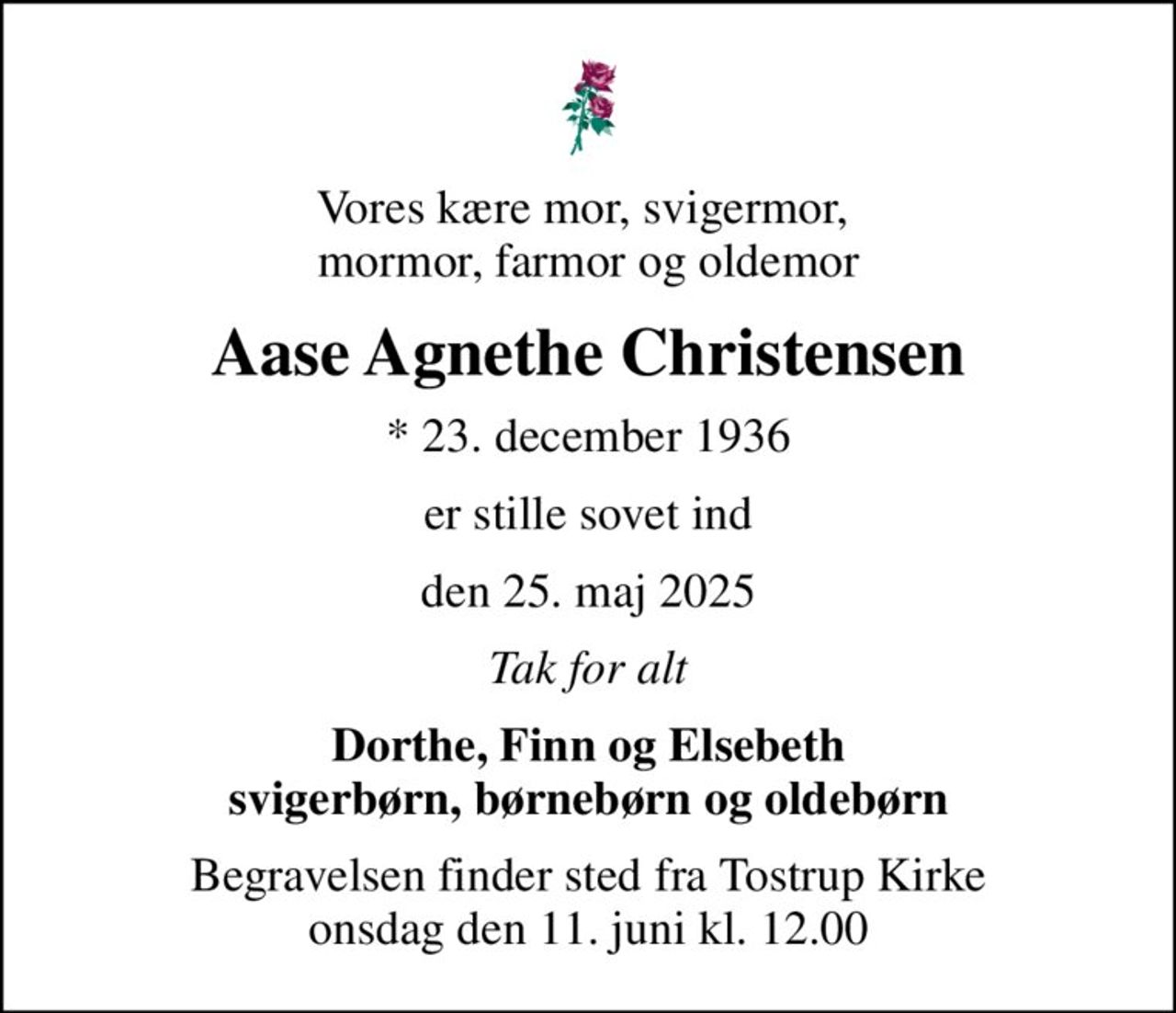 Aase Agnethe Christensen | Dødsannoncer i Danmark