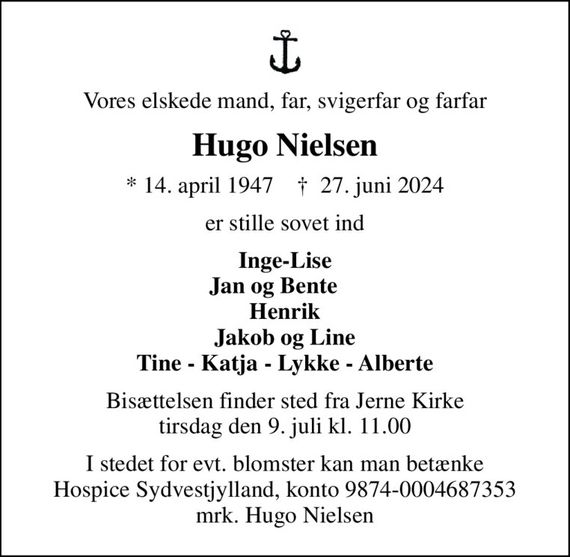 Hugo Nielsen | Dødsannoncer i Danmark