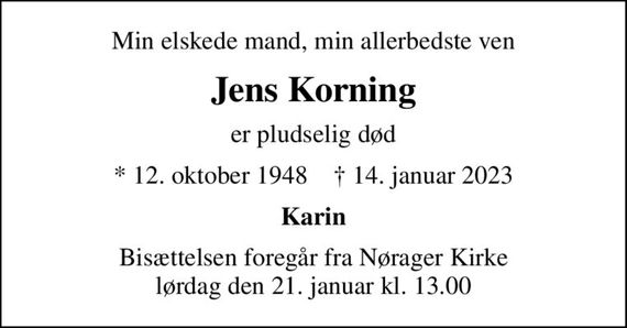 Jens Korning | Dødsannoncer i Danmark