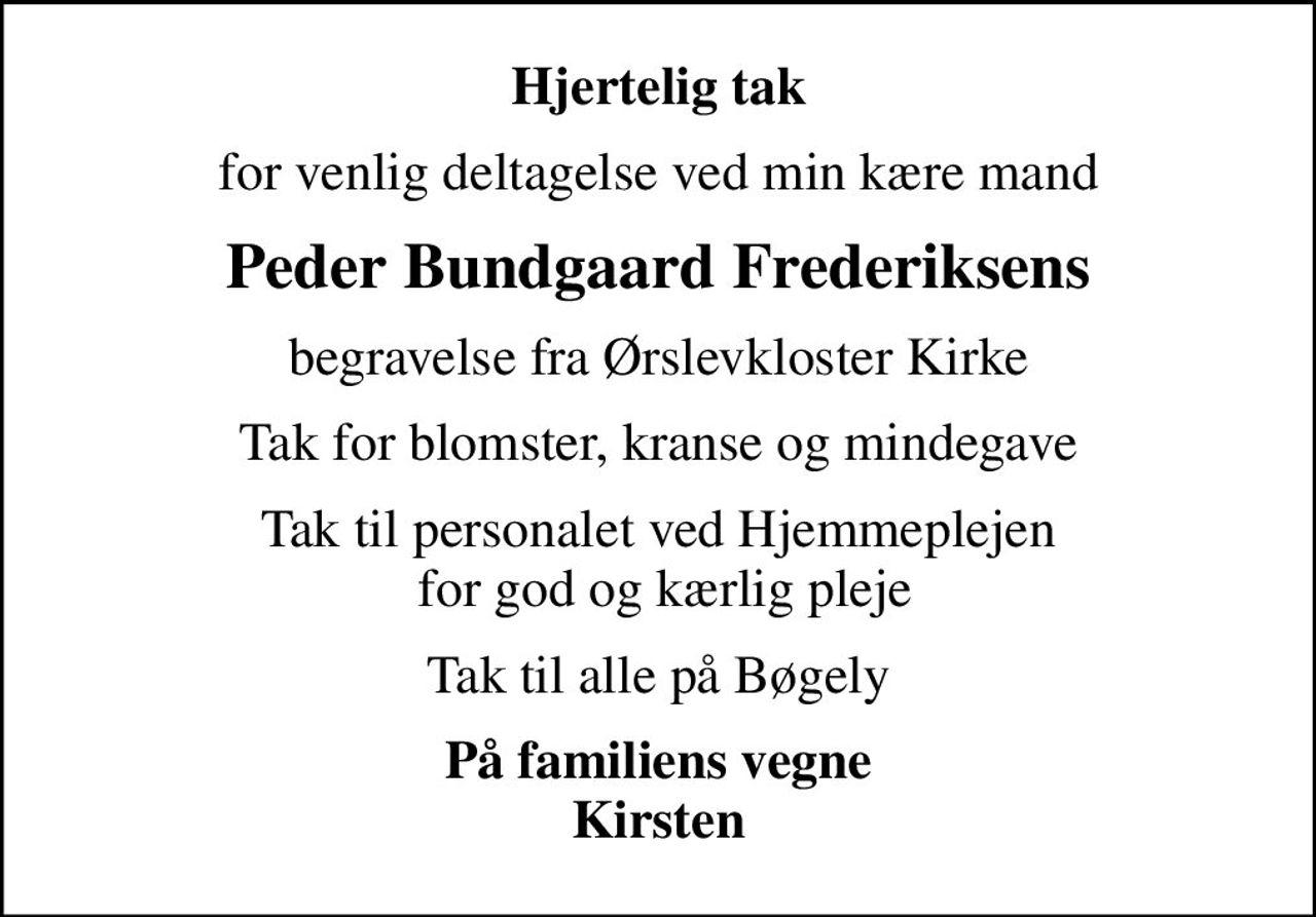 Peder Bundgaard Frederiksen | Dødsannoncer i Danmark