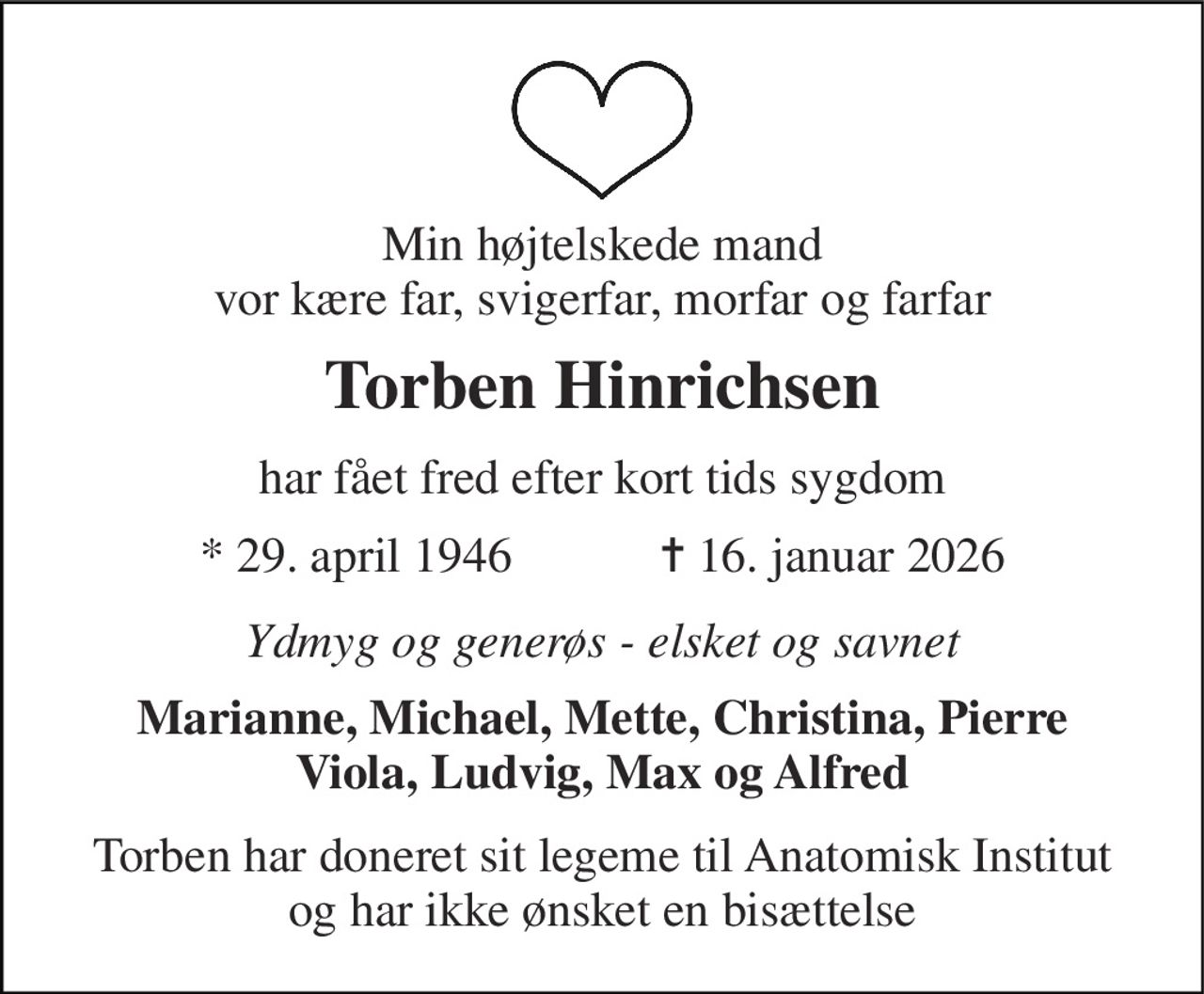 Torben Hinrichsen | Danmarks største medie for mindesider og dødsannoncer